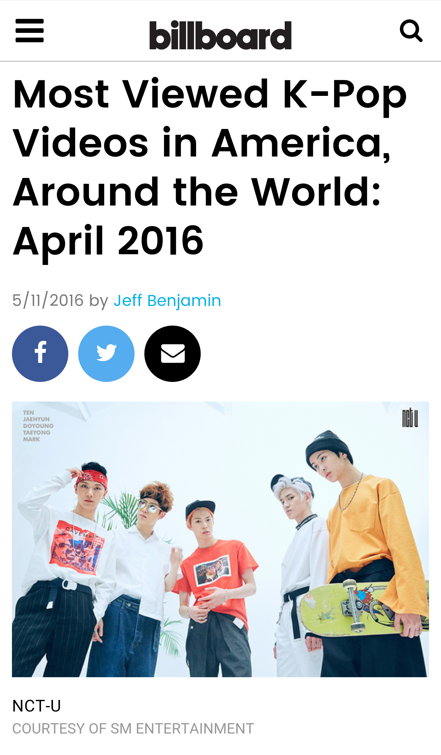 NCT U ‘일곱 번째 감각’, 4월 미국에서 가장 많이 본 K-POP 뮤직비디오 1위! 글로벌 파워 입증! — SM Entertainment